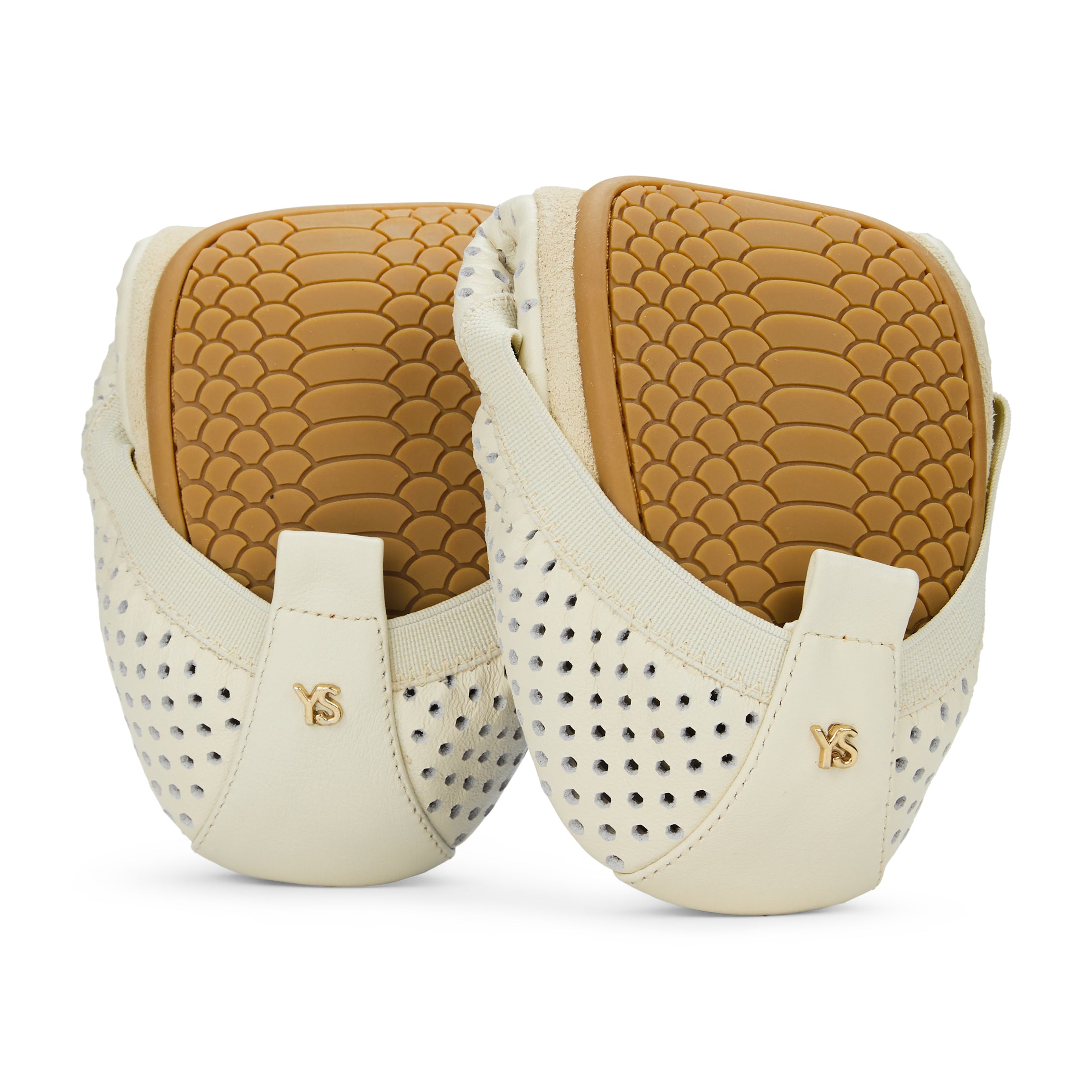 Samara Foldable Ballet Flat in White Perforated Leather