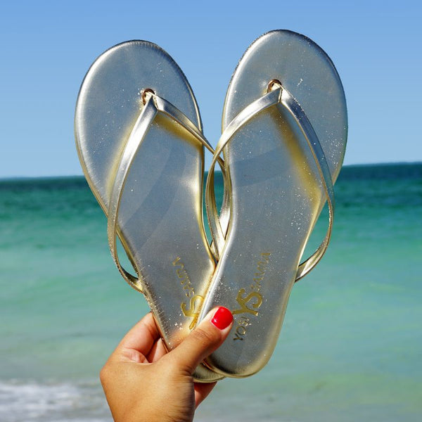 Rivington Gold Metallic Flip Flops for Women, Summer Slides