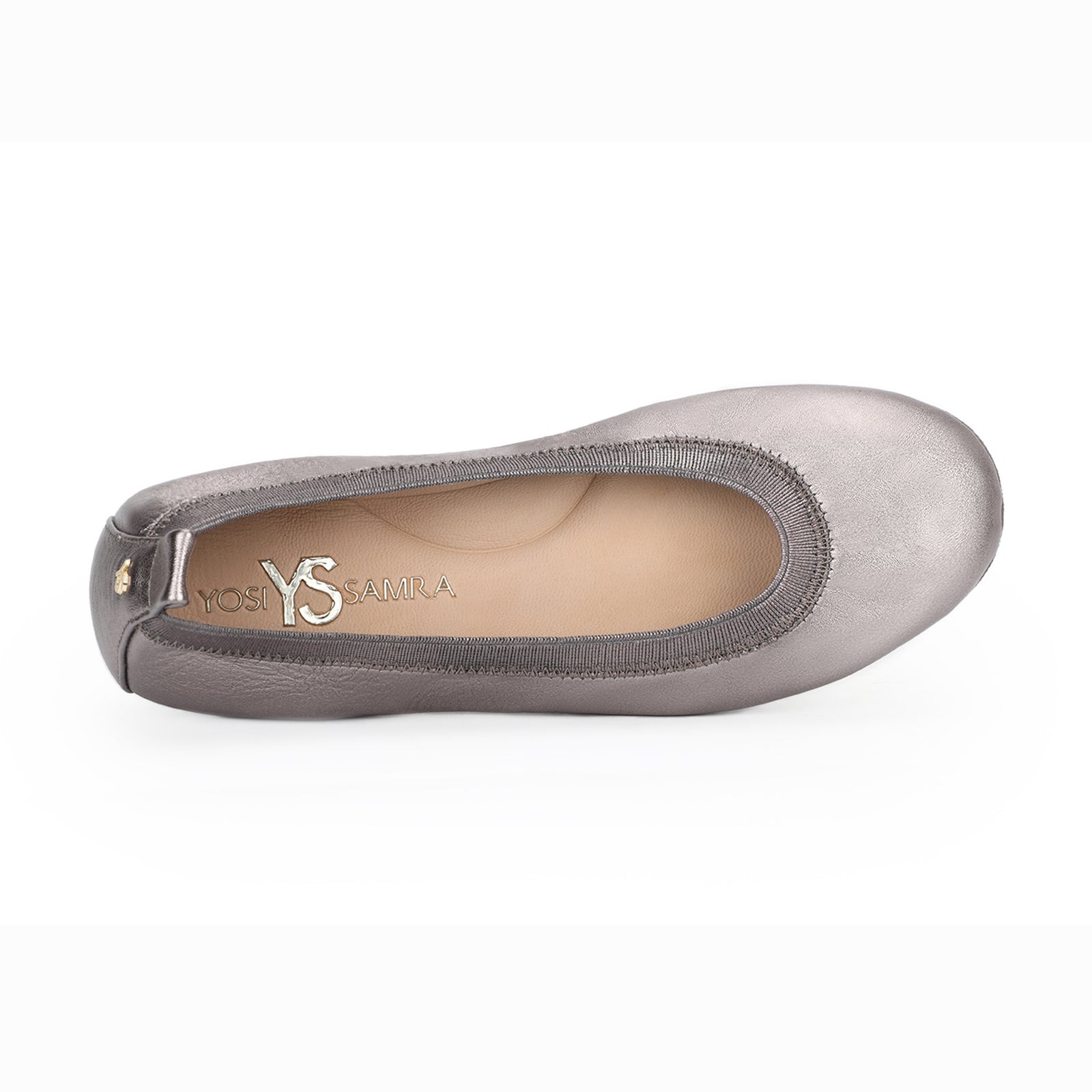 Samara Foldable Ballet Flat in Pewter Metallic Leather